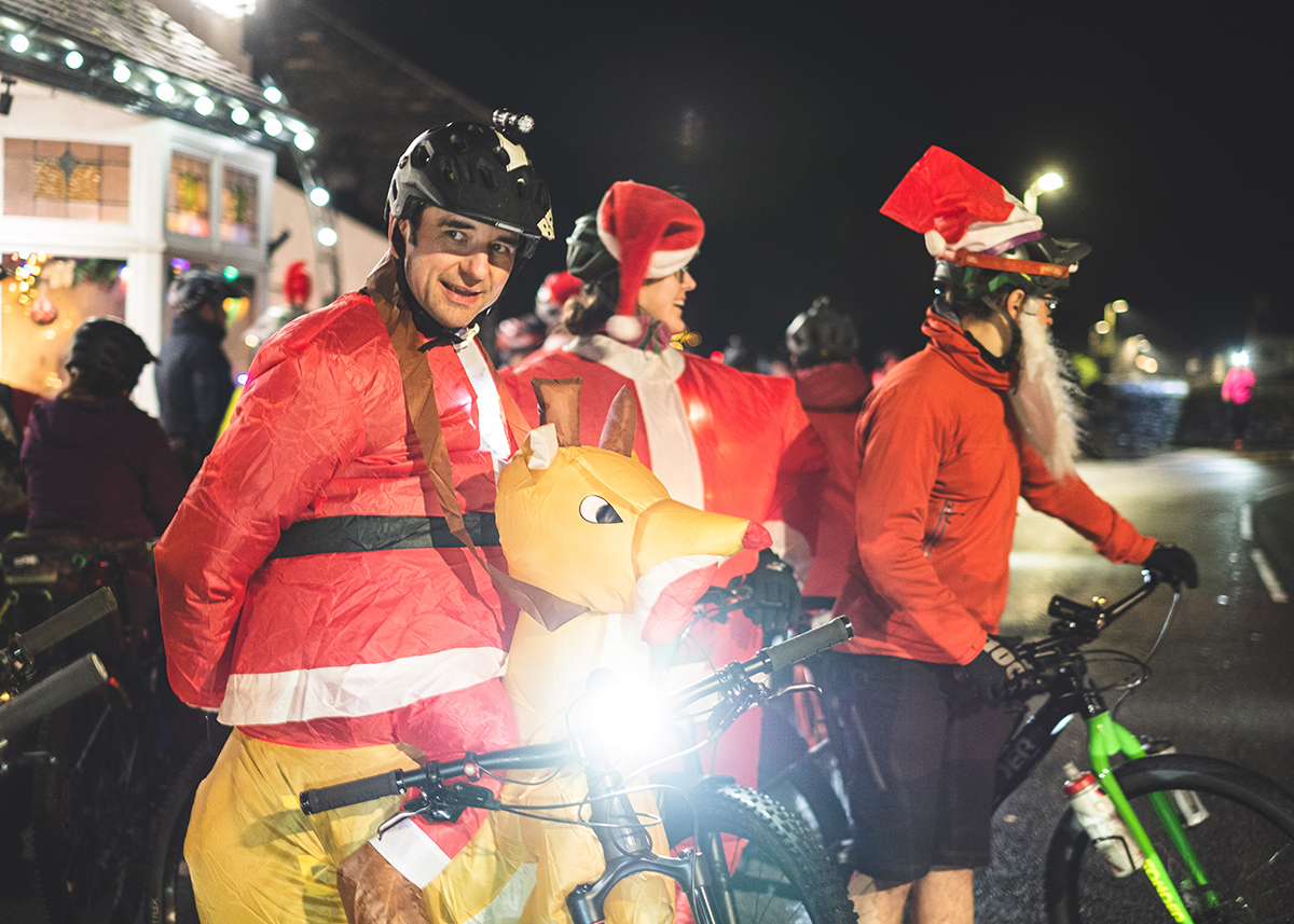 DRESSED AS SANTA MOUNTAIN BIKE RIDE